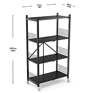 GLANDU 4-Shelf Collapsible/Foldable Heavy Duty Shelving Unit, Steel Organizer Wire Rack with Wheels, Rolling Cart, Home Kitchen Laundry Closet Storage(4-Tier)