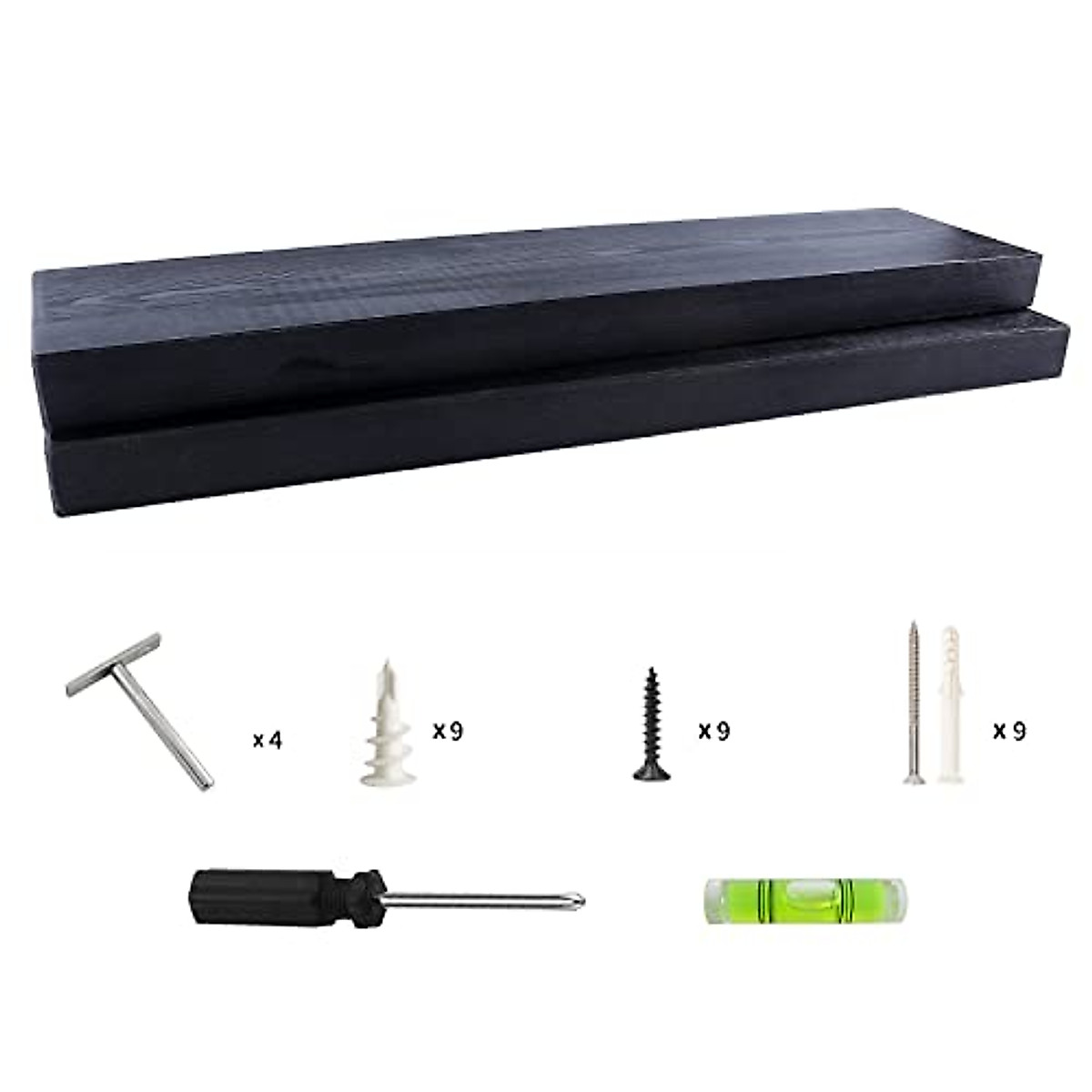 QTSARTISAN Floating Shelf,Wall Shelf,Decor Wall Mounted Shelves,Hanging Shelf Set for Bathroom Kitchen Living,Kitchen,Room Bedroom Storage (24" x 5.9", Black) …