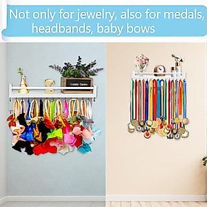 OURISE Necklace Holder Wall Hanging Jewelry Organizer with 30 Hooks & Cosmetics Shelf,Wall Jewelry Organizer for Necklaces Bracelet Earrings Ring