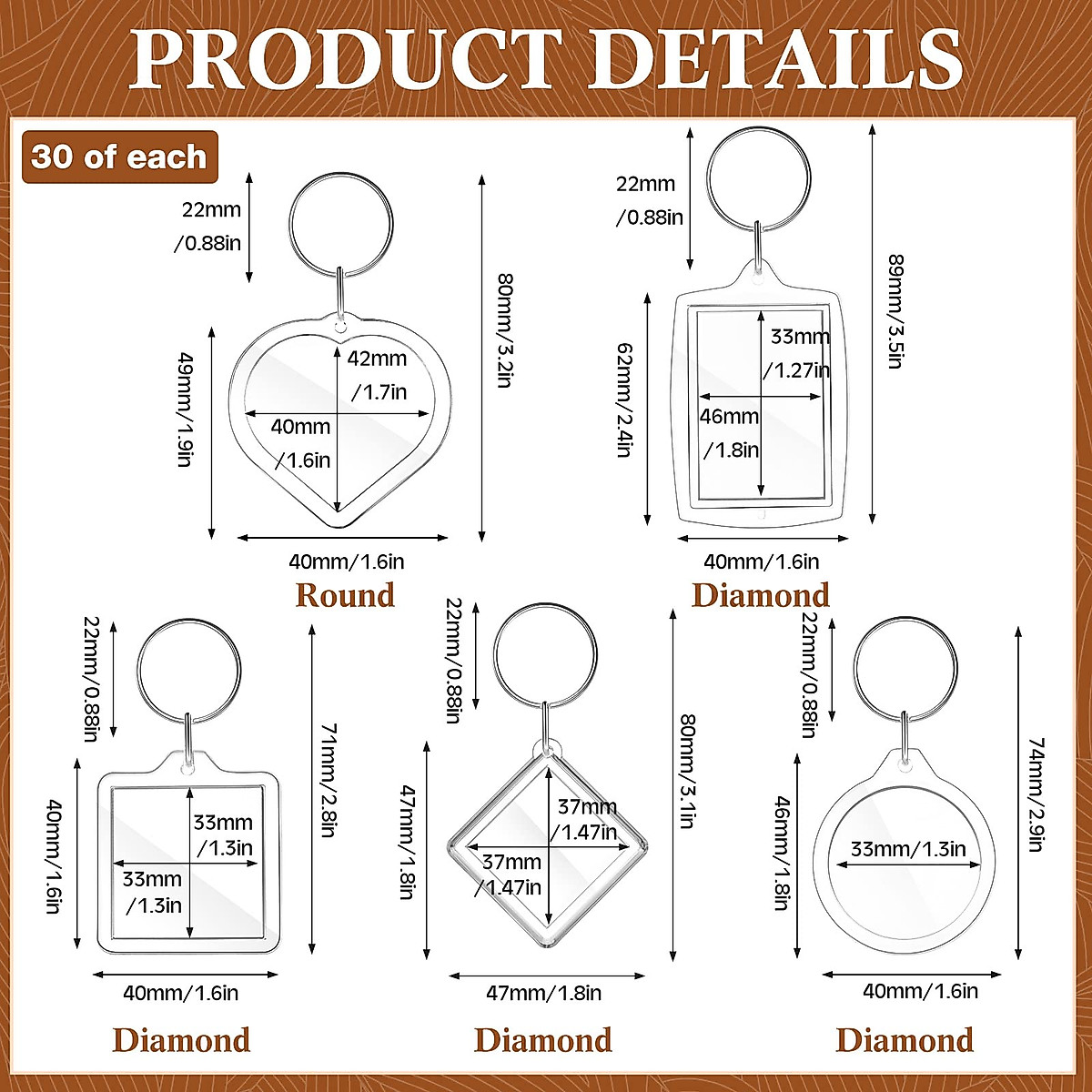 Ecally 150 Pcs Photo Frame Picture Keychains Pendant Blank Photo Insert Keychains Translucent Clear Acrylic Key Rings Make Your Own Keychain Clear Keychain Picture Holder for DIY Gifts Craft Kids