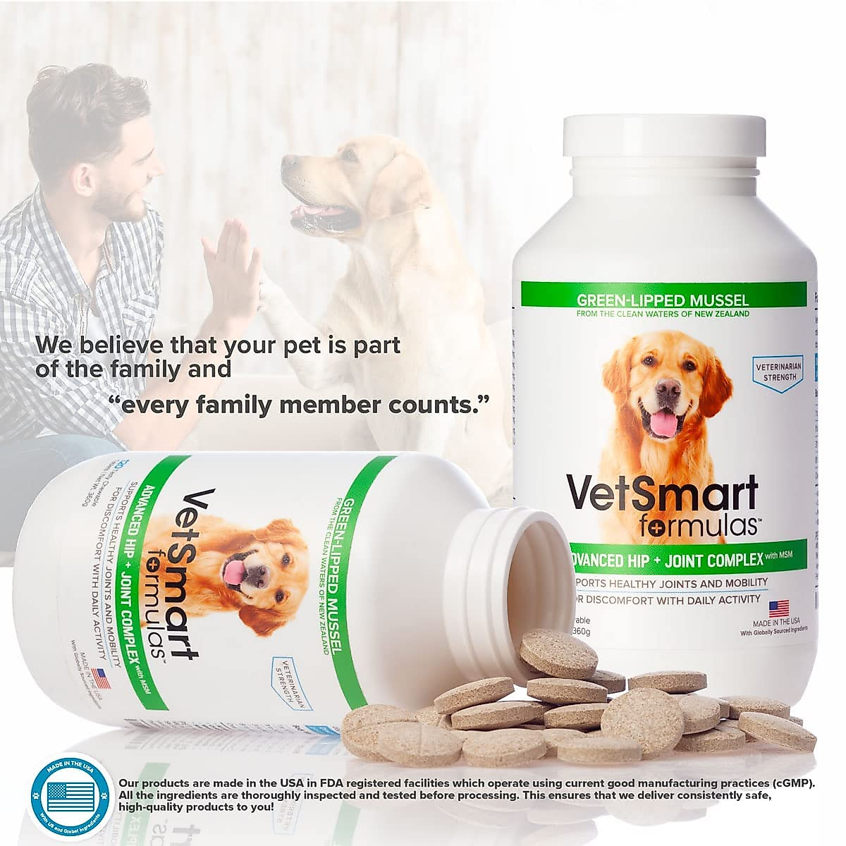 Joint Supplement for Dogs - Green Lipped Mussel, MSM + Glucosamine Formula - Helps to Restore Mobility, Relieve Arthritis & Hip Dysplasia Pain, Reduce Inflammation, No Artificial Flavors