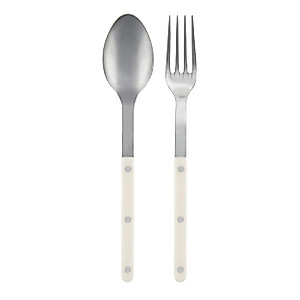 SABRE PARIS - 2-Piece Serving Set - Bistrot Vintage Collection - Large Fork & Large Spoon - Stainless Steel & Nylon - Dishwasher Safe - Ivory - Mat Finish