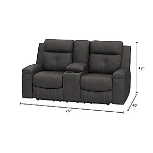 Signature Design by Ashley Jesolo Modern Faux Suede Double Reclining Loveseat with Center Console, Dark Gray