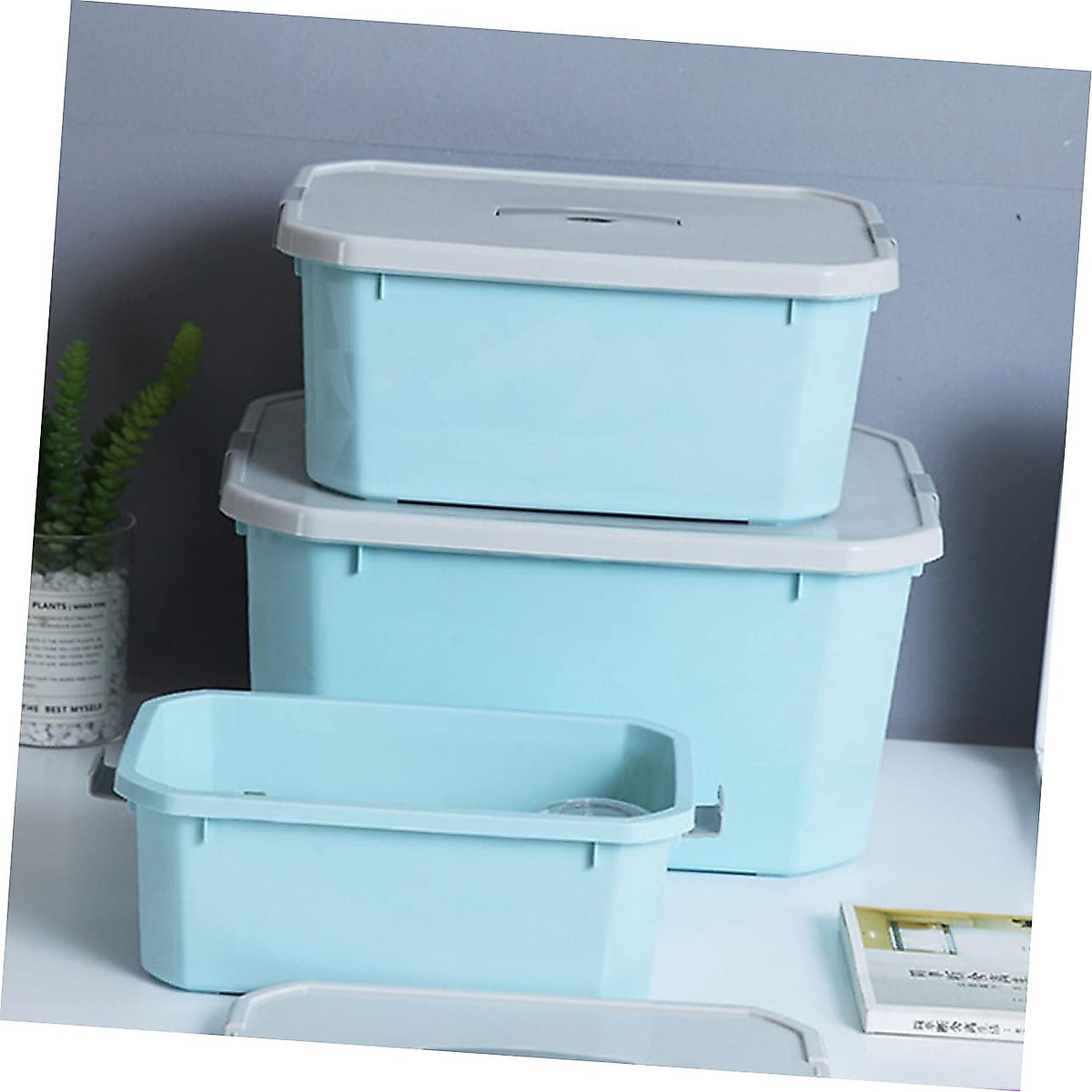 STOBAZA Box Clothes Multi- with Size Sundries Blue L Shoes Kitchen Latching Handles File Holder Case Organizer Laundry Baskets Container Display Home Pull Lid Toys Containers Stackable