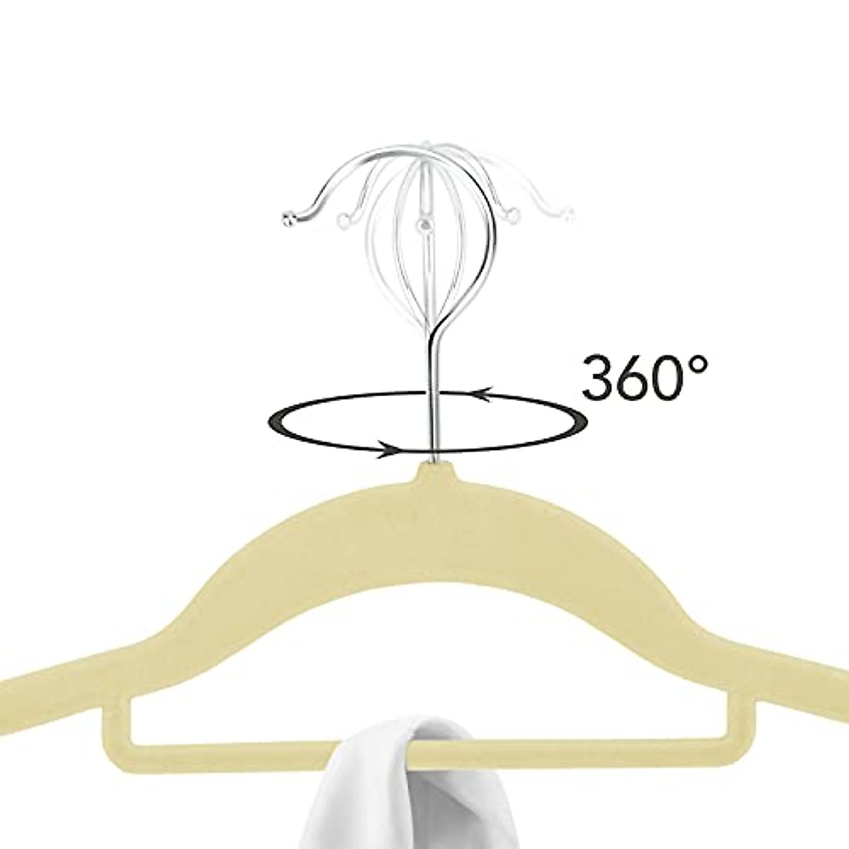 NesTidy Ladies Velvet Hangers 60 Pack, 16.5" Non-Slip Felt Hangers with Swivel Hook, Space Saving Hangers Flocked Hangers for Coats, Sweaters, Jackets, Pants & Dress Clothes(Ivory)