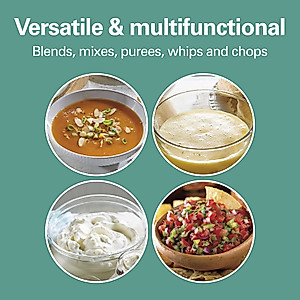 Hamilton Beach 4-in-1 Electric Immersion Hand Blender with Handheld Blending Stick, Whisk + 3-Cup Food & Vegetable Chopper Bowl, 2-Speeds, 225 Watts, Silver and Stainless Steel (59765)