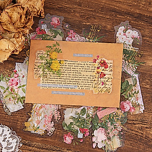 Dizdkizd Gold Foil Floral Stickers (180 Pieces), Transparent Aesthetics Sticker Set Vintage Scrapbooking Stickers for Card Making Envelope Gift Wrapping Journaling