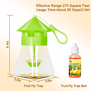 Moskiller Outdoor Fruit Trees and Melon Vines Fly Traps with Natural Fruit Fly Bait Refill,Reusable Fruit Flies Trap Jar for Fruit and Vegetable Garden (Green)