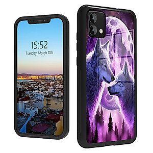 Case for Moto G Stylus 5G 2023 Phone Case Tempered Glass Black Cover with Moon and Wolf Wolves Design for Women Men Anti-Scratch Shockproof Protection Case for Motorola Moto G Stylus 5G 2023