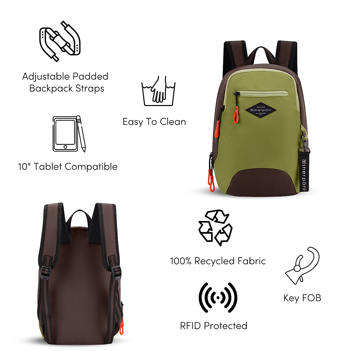 Sherpani Vespa, Mini Backpack for Women, Backpack Purse for Women, RFID Protection, Fits 10 Inch Tablet (Raven)