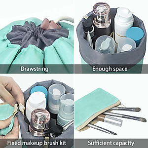 2 Pack Travel Makeup Bags Waterproof Cosmetic Bags Multifunctional Bucket Toiletry Bag Make up Organizer Barrel Cases Kit Storage pocket Soft Collapsible Portable Cosmetic Cases