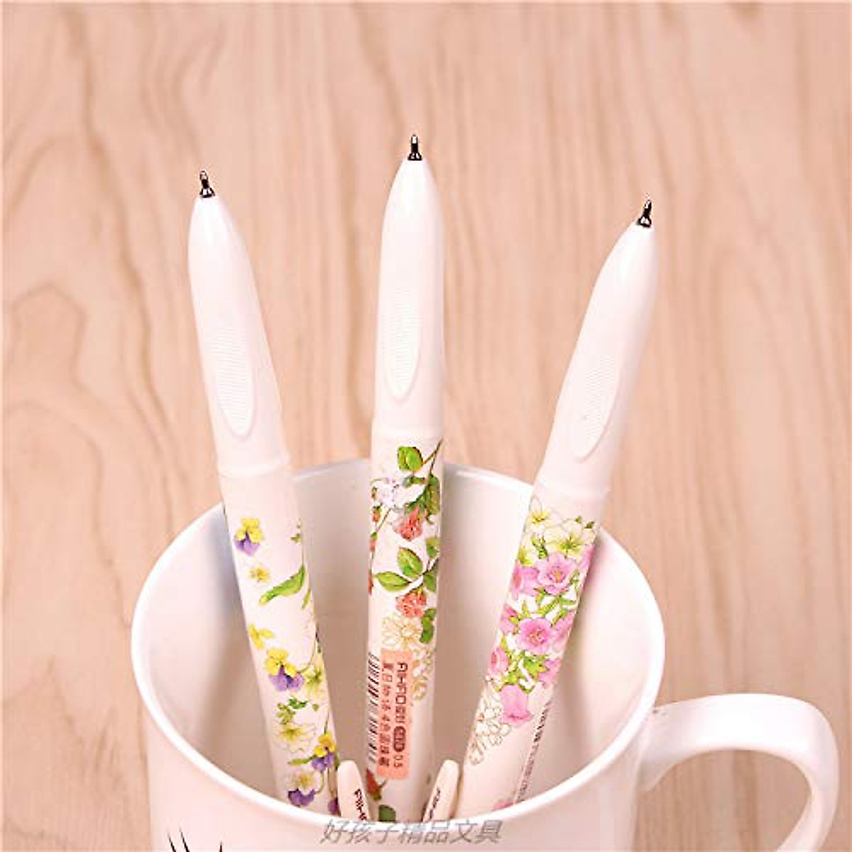 Shulaner Multi Colored Ballpoint Pens 0.5mm 4 Color Ink in One Ballpoint Pen Pure and Fresh Flower Pens Pack of 12