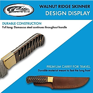 SZCO Supplies 9" Walnut Wood Handled Damascus Steel Outdoor Hunting Knife With Sheath