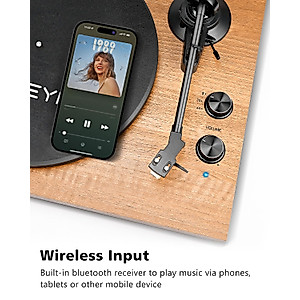 Record Player Vinyl Bluetooth Turntable with 36 Watt Stereo Bookshelf Speakers, Hi-Fi System with Magnetic Cartridge, USB Recording and Auto Stop