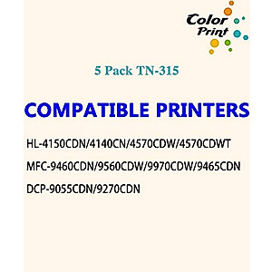 5-Pack ColorPrint Compatible Toner Cartridge Replacement for Brother TN315 TN-315 TN315BK TN315C TN315M TN315Y HL-l8350CDW HL-4150CDN HL-L8250CDN HL-4570CDW MFC L8650CDW 9460CDN Printer (2BK,1C,1M,1Y)