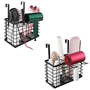 LOYORTY 2PCS 3-in-1 Hair Dryer Holder Adjustable Height, Wall Mounted/Cabinet Door Hair Tool Organizer, Blow Dryer Holder for Hair Dryer, Flat Iron, Curling Iron, Hair Straightener
