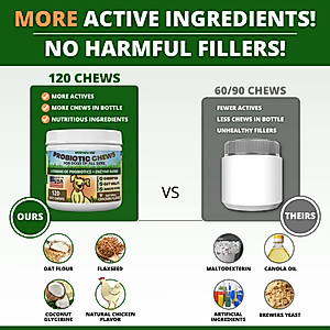 Probiotics for Dogs - Digestive Health, Gut Flora, Bowel Support, Immune System Support - Soft Chews Supplement for Dogs 120 ct, Made in USA