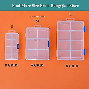 BangQiao 3 Pack Plastic Removable Divider Box and Storage Case for Small Parts, Hardware and Craft, 6 Grids, Clear