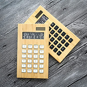 Solar Calculator 12-Digit Display Large Screen Bamboo and Wood Calculator Student Financial Desktop Office Learning Computer (Color : B, Size : One Size)
