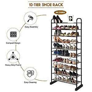 Tangkula 10-Tier Free Standing Shoes Rack, Space-Saving Shoes Organizer Shoes Storage Stand, Shoe Tower Storage Organizer, Entryway Hallway Shoes Tower, 26” x 11.5” x 60”, Black
