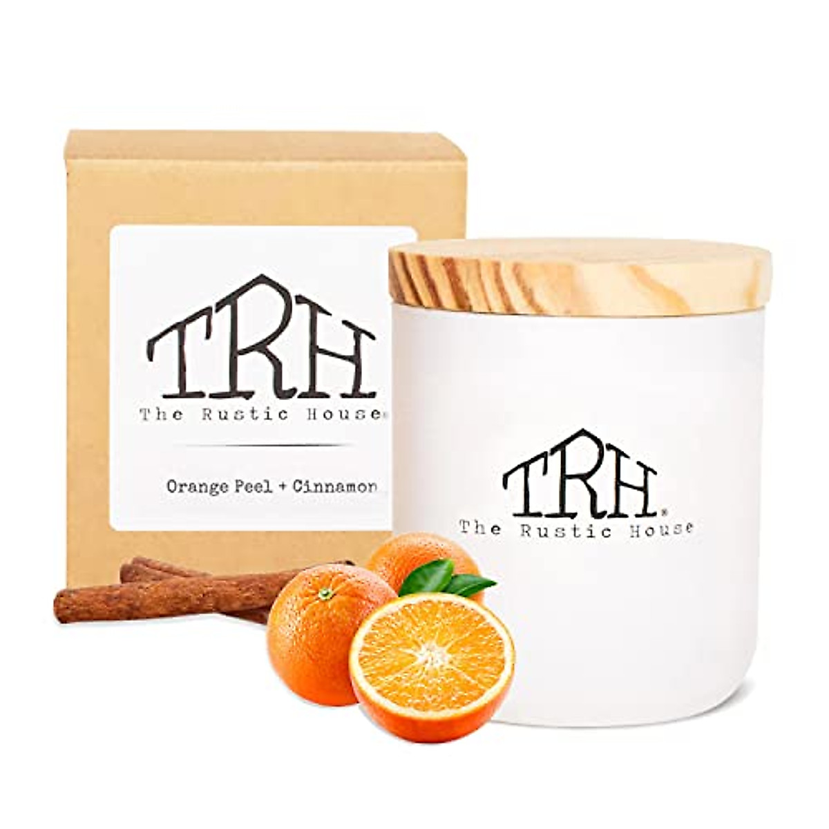 The Rustic House Candles Soy Wax Candle Home Decor | Non Toxic Candles Long Burning Candles | Hand Poured Soy Candle Aesthetic Candles in Glass Container with Wood Lid,Orange Peel + Cinnamon
