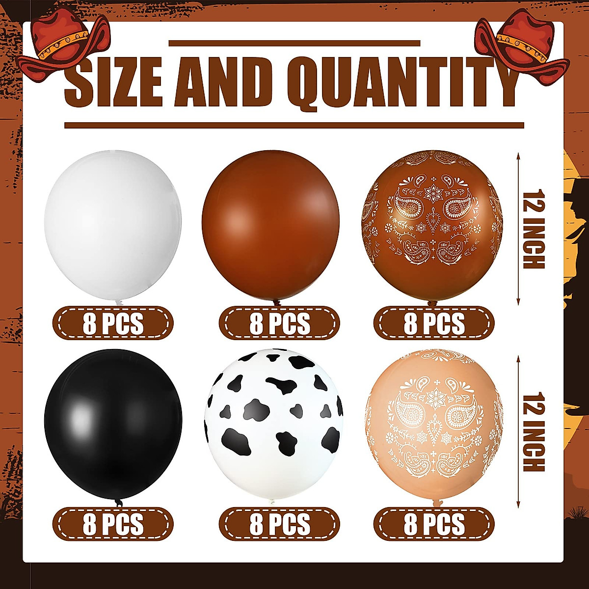 Hungdao Western Horse Balloons Set, 52 Pcs Cowboy Party Decorations Bandana Latex Balloons for Baby Shower Birthday Arch Garland, Black Brown Series