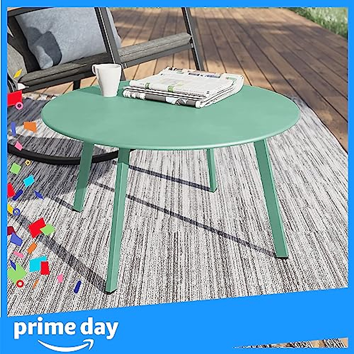 Grand patio Round Outdoor Coffee Table, Weather Resistant Steel Large Side Table for Balcony, Porch, Deck, Poolside, Mint Green
