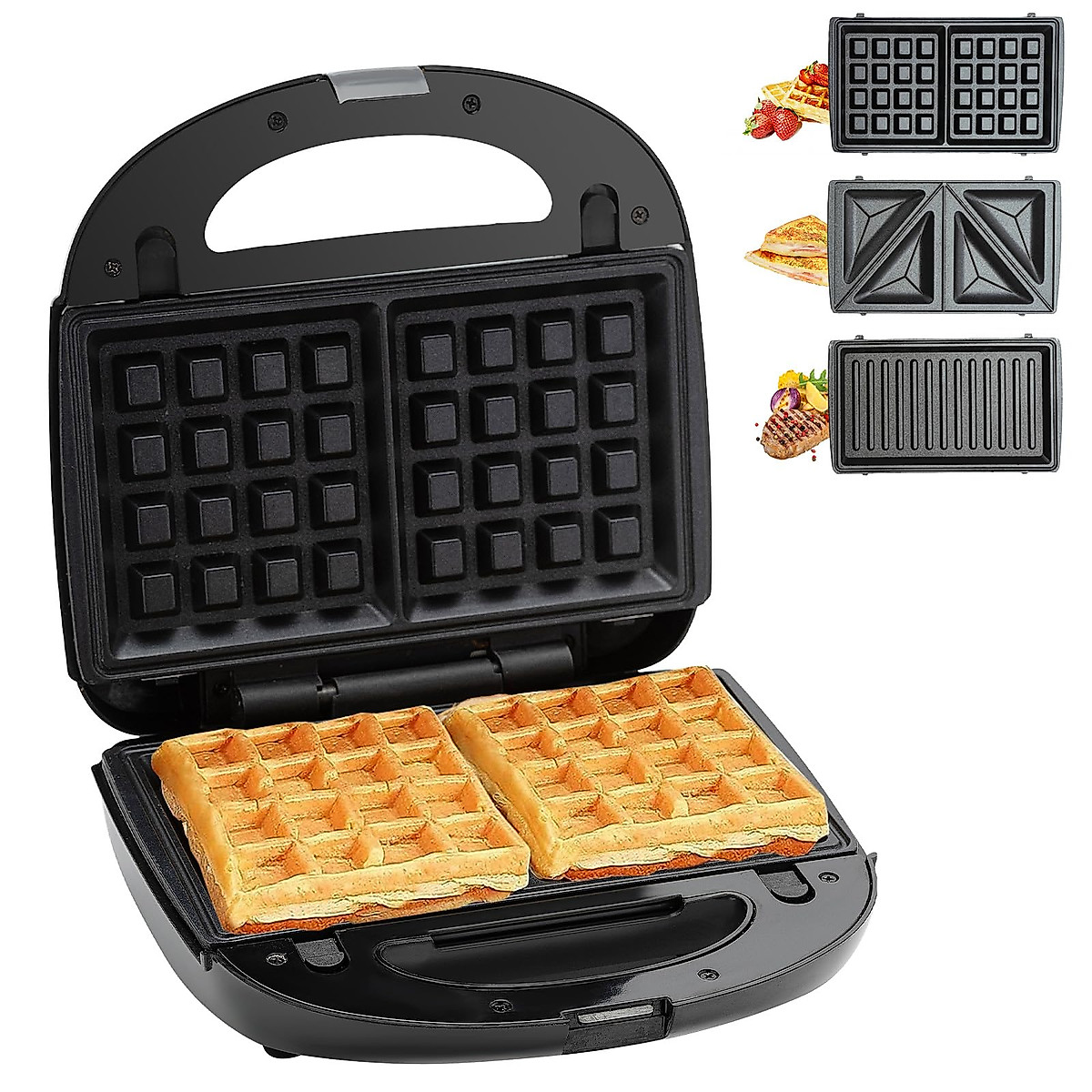 AAYUJUP Waffle Iron Sandwich Maker：3 In 1 Mini Waffle Maker With Removable Plates Waffle Irons Non-Stick Waffle Cone Maker Waffle Machine For Waffle Grill Sandwich