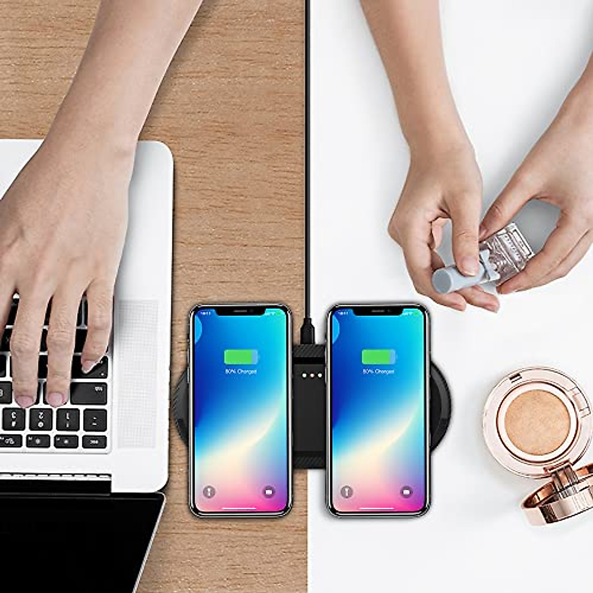 2 in 1 30W Fast Wireless Charger, Wireless Charging Pad, Dual 15W Wireless Charging Station for Samsung iPhone AirPods Type C Cable Included, Black