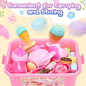 Tagitary Tea Party Set for Little Girls,Toys Tea Set Princess Pretend Play Toys,Including Dessert Cookies Teapot Cups Tablecloth and Carrying Case,Learning Toys Birthday Party Gift for Toddlers