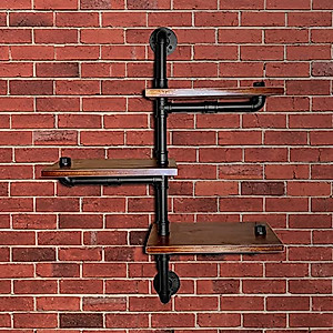 FORIVE Industrial Pipe Shelving, Metal Pipe Wall Floating Shelves with Solid Wood Planks, 3 Layer Steampunk Hanging Bookshelf for Bathroom Bedroom Office Living Room Kitchen Bar Decor