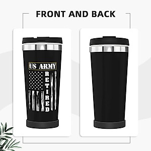 OSUKI Army Retired American Flag Coffee Travel Mug Stainless Steel Straw Travel Tumbler Vacuum Insulated Keep Cold