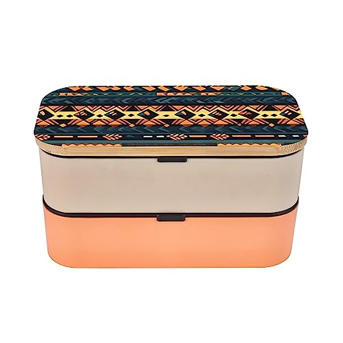 African Tribal Ethnic Texture Adult Lunch Box, Bento Box, With Cutlery Set Of 3, 2 Compartments, Rectangular, Lunch Box For Adults