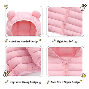 XMWEALTHY Baby Boys Girls Winter Coats Toddler Light Puffer Down Jacket Infant Kids Bear Hoods Padded Outwear Pink 12-18 Months