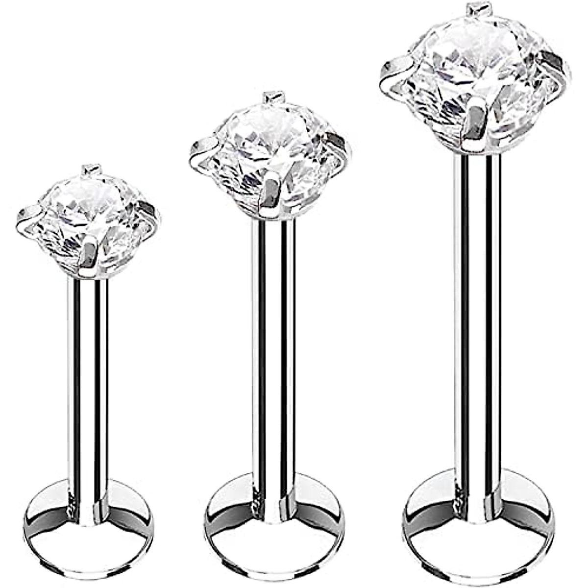 BodyJ4You 3PC Labret Tragus Cartilage 16G Studs, Internally Threaded Surgical Stainless Steel, Helix Lip Monroe Medusa Conch, Versatile Piercing Jewelry