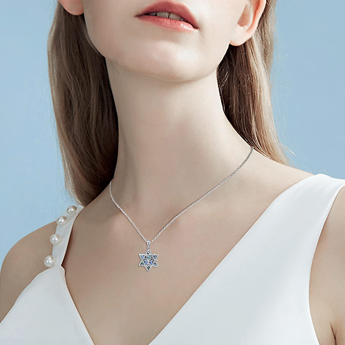 TRISHULA Star of David Necklace, 925 Sterling Silver Tree of Life Six-Pointed Star Pendant Ideal Religious Lucky Jewelry Gift for Women Girls Christmas Thanksgiving