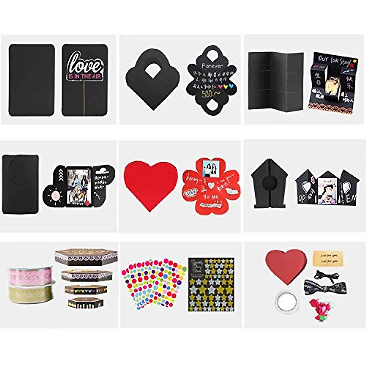 Wanateber Explosion Box, DIY Explosion Gift Box with 6 Faces, Main Part Assembled Handmade Photo Box for Birthday Gift, Anniversary, Valentine's Day, Wedding (Black)