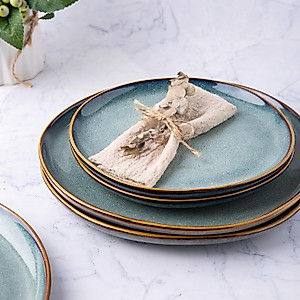 AmorArc Ceramic Dinner Plates Set of 6, 10.5 Inch Handmade Reactive Glaze Stoneware Plates, Rustic Shape Dinnerware Dish Set for Kitchen, Microwave & Dishwasher Safe, Scratch Resistant