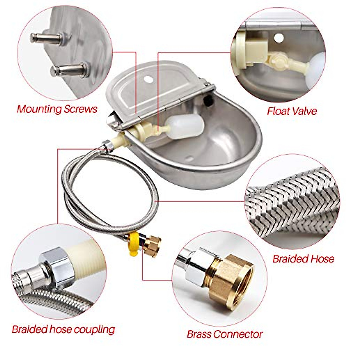 Stainless Steel Waterer Bowl for Horse Dog Cattle Goat Sheep Pig Float Valve Automatic Water Trough