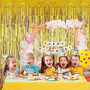 Gold Foil Fringe Curtain, 2PCS 3.28 x 8.2FT Metallic Photo Booth Backdrop Tinsel Door Curtains for Wedding Birthday Engagement Disco Bachelorette Party Decorations