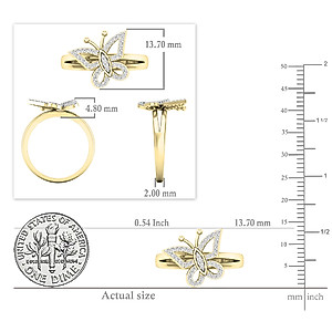 Dazzlingrock Collection 0.20 Carat (ctw) 14K Round Diamond Cocktail Right Hand Butterfly Ring 1/5 CT, Yellow Gold, Size 9