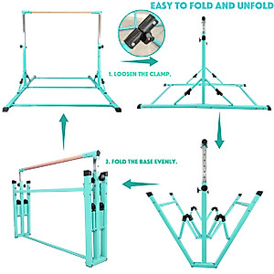 PreGymnastic Foldable Gymnastics Bar, 6FT Gymnastic Horizontal Bars, Folding Training Bar for Kids and Teenagers 3-18, Weight Limit 500 LB, Adjustable kip Bar,Children Home Gym Equipment Indoor