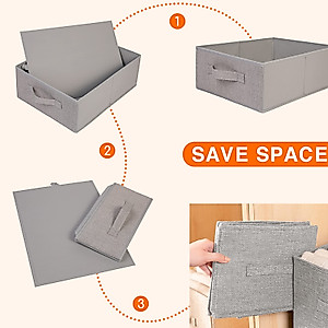 JAKAGO Fabric Storage Bins set of 4 Rectangle Storage Baskets with Handle Foldable Closet Organizer for Clothes Towel Toys Books Collapsible Clothing Container for Shelves Bedroom Playroom (Low-Gray)