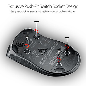 ASUS Optical Gaming Mouse - P502 ROG Gladius II | Ergonomic Right-hand Grip | PC Gaming Mouse for FPS Games | 12000 DPI Optical Sensor | Omron Switches | 6 Buttons | Aura Sync RGB Lighting