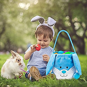 Easter Bunny Basket for Kids, Easter Egg Hunt Basket with Rabbit Ears Easter Tote Bags for Candy Gifts Storage