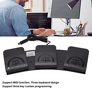 GOWENIC PC USB Triple Foot Switch Pedal, USB Triple Foot Pedal Three Program Computer Keyboard Mouse Game Action HID, for Playing Games, Black