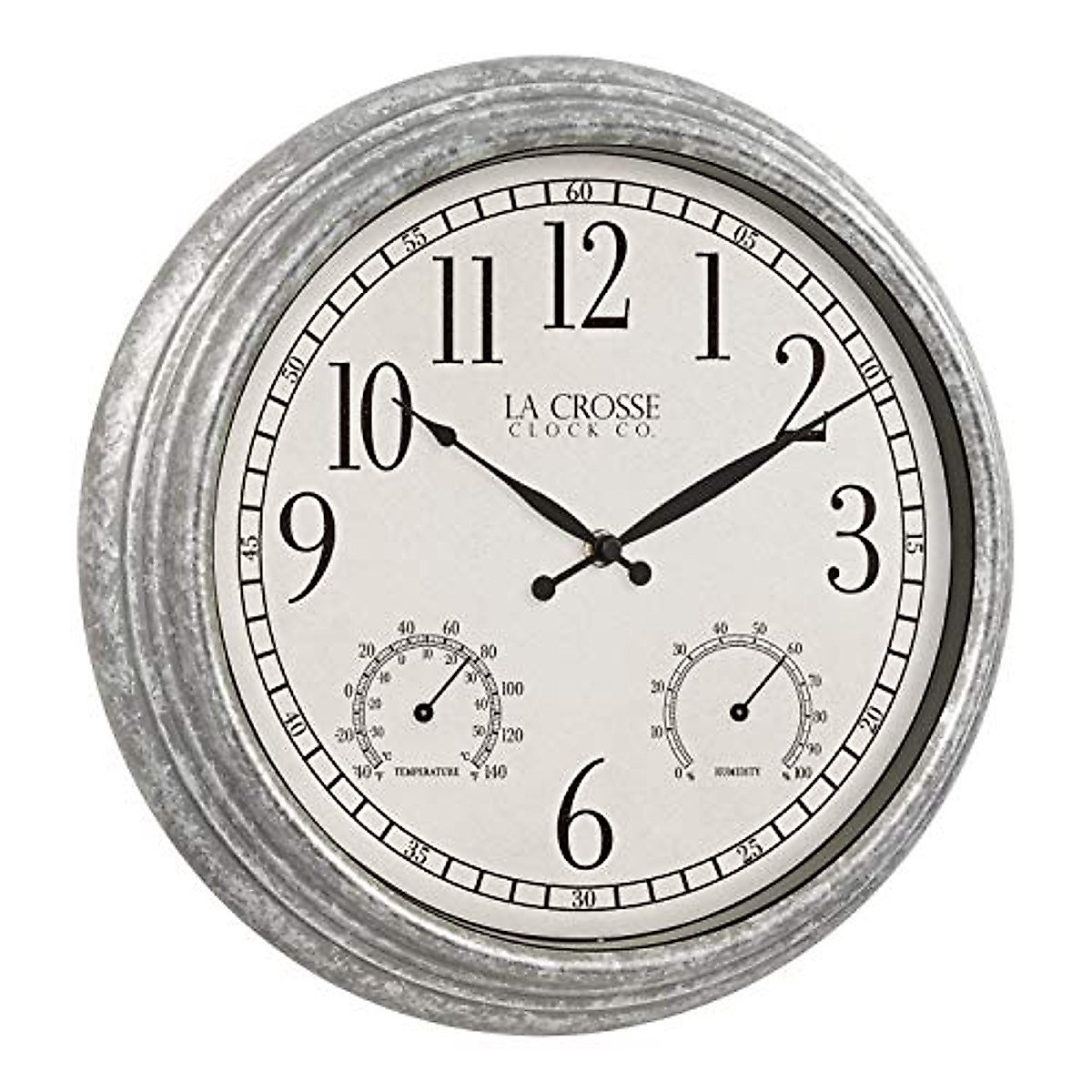 La Crosse 433-3236 14-inch Silas Indoor/Outdoor Galvanized Analog Quartz Wall Clock, Silver