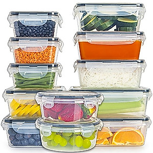 fullstar (12 Pack Food Storage Containers with Lids - Black Plastic Food Containers with Lids - Plastic Containers with Lids - Airtight Leak Proof Easy Snap Lock and BPA-Free Plastic Container Set