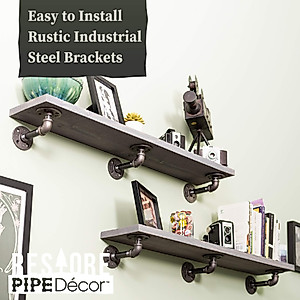 Industrial Pipe Wooden Shelves Restore by Pipe DÉCOR Premium Douglas Fir Wood Shelving 36 Inch Length Set of 2 Boards and 6 L Brackets Riverstone Grey Finish