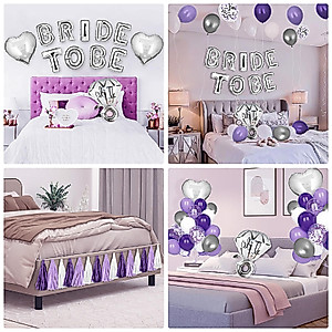 BLOOMWIN Purple Bachelorette Party Decorations - Bridal Shower Decorations Purple and Silver Bride To Be Balloons Kit Lavender Lilac Hen Party Decorations